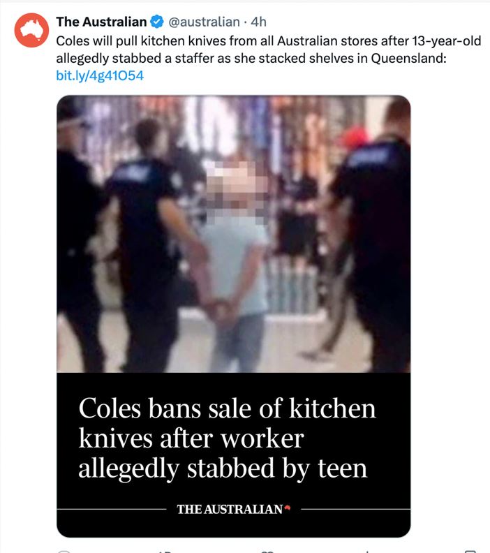 🔪 Coles หยุดขายมีดทั่วประเทศหลังเด็ก 13 ปีแทงพนักงานวัย 63 ปี 🔪 – jingjonews