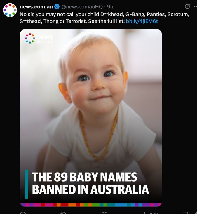 👶🏻👼🏻 ออสเตรเลียไม่รับจดทะเบียนชื่อเด็กเกิดใหม่ 89 ชื่อต่อไปนี้ – jingjonews